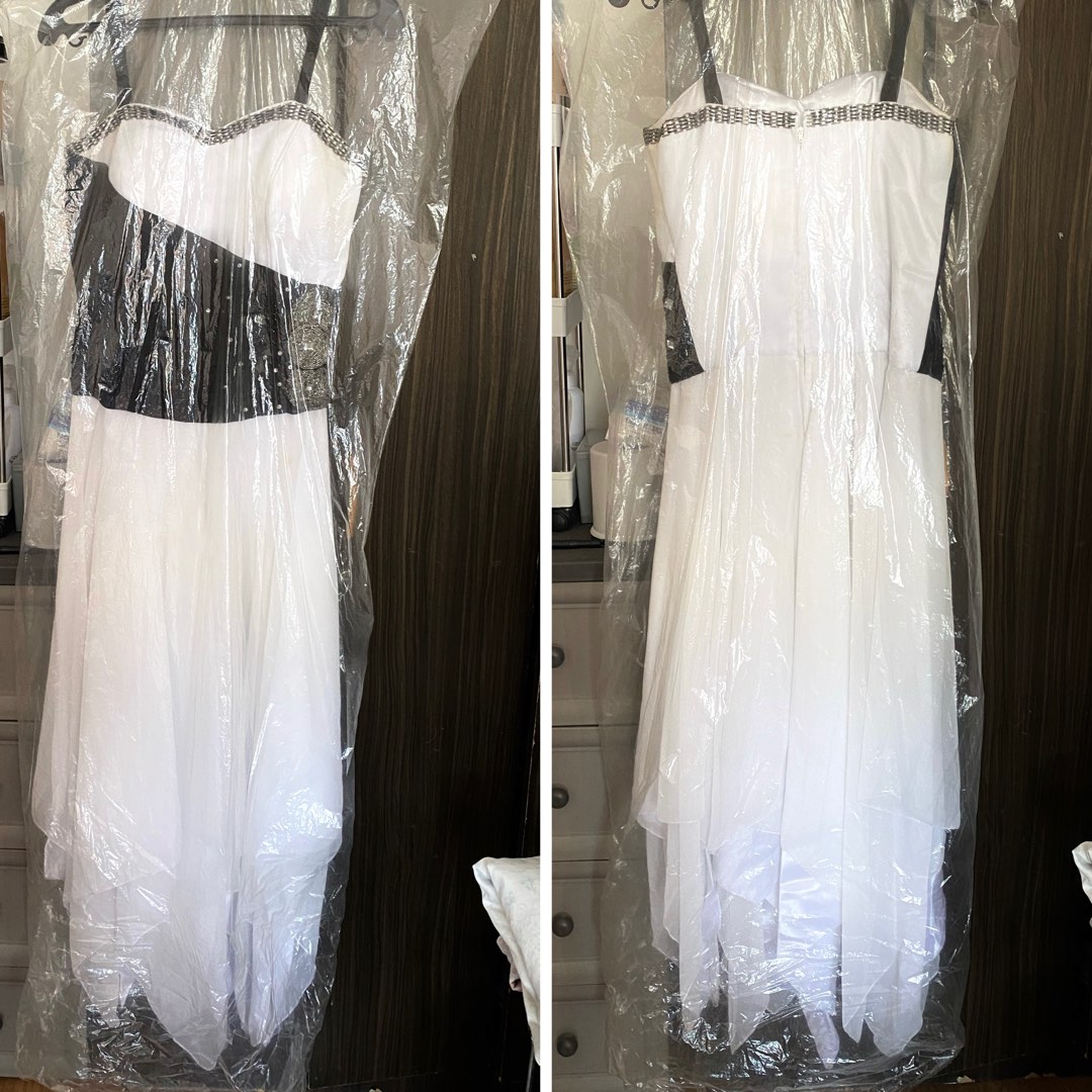 Off shoulder tube with black tulle sleeves Black and white formal long ...