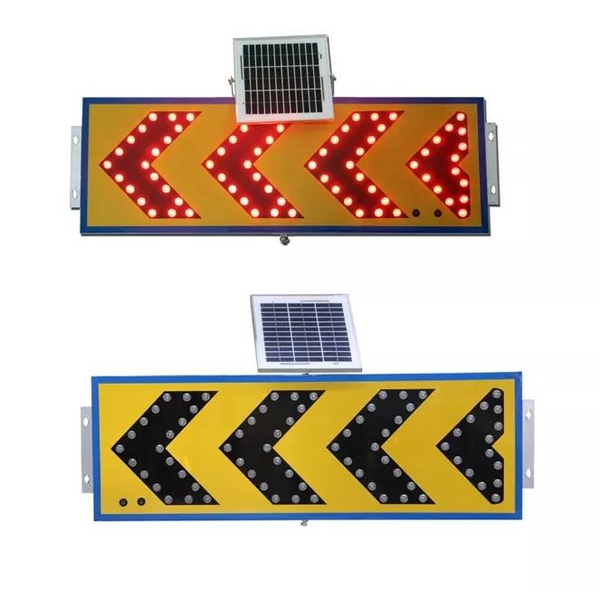 One Way Direction Solar Arrow Sign Board LED Warning Light with Stand ...