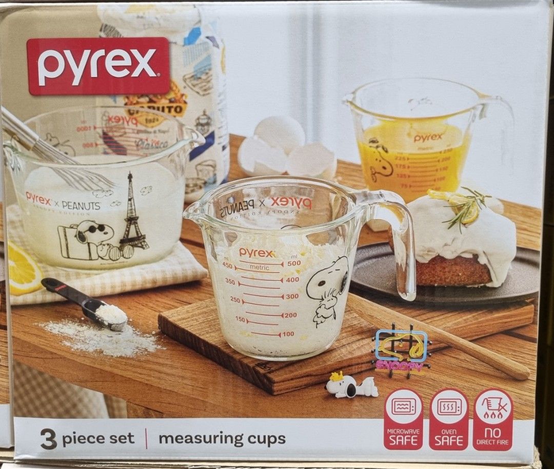 Pyrex x Snoopy Measuring Cups 3pcs., Furniture & Home Living ...