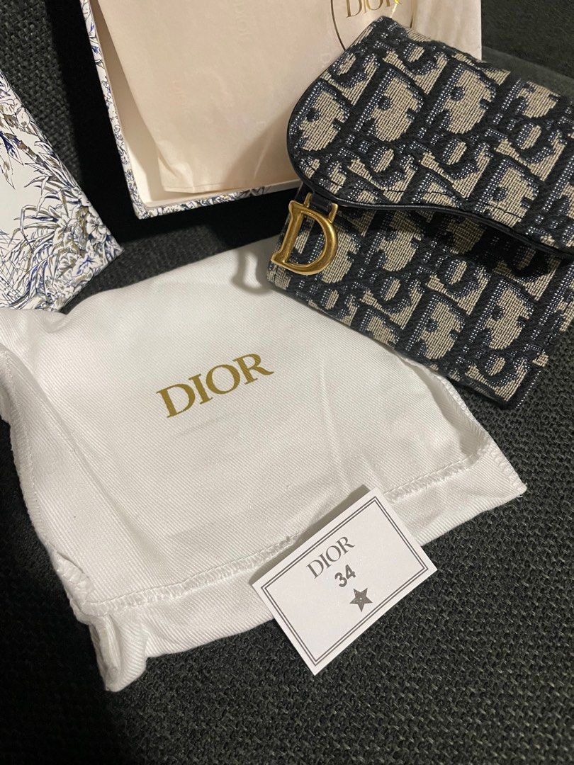 SADDLE LOTUS WALLET Blue Dior Oblique Jacquard BNIB, Luxury, Bags ...