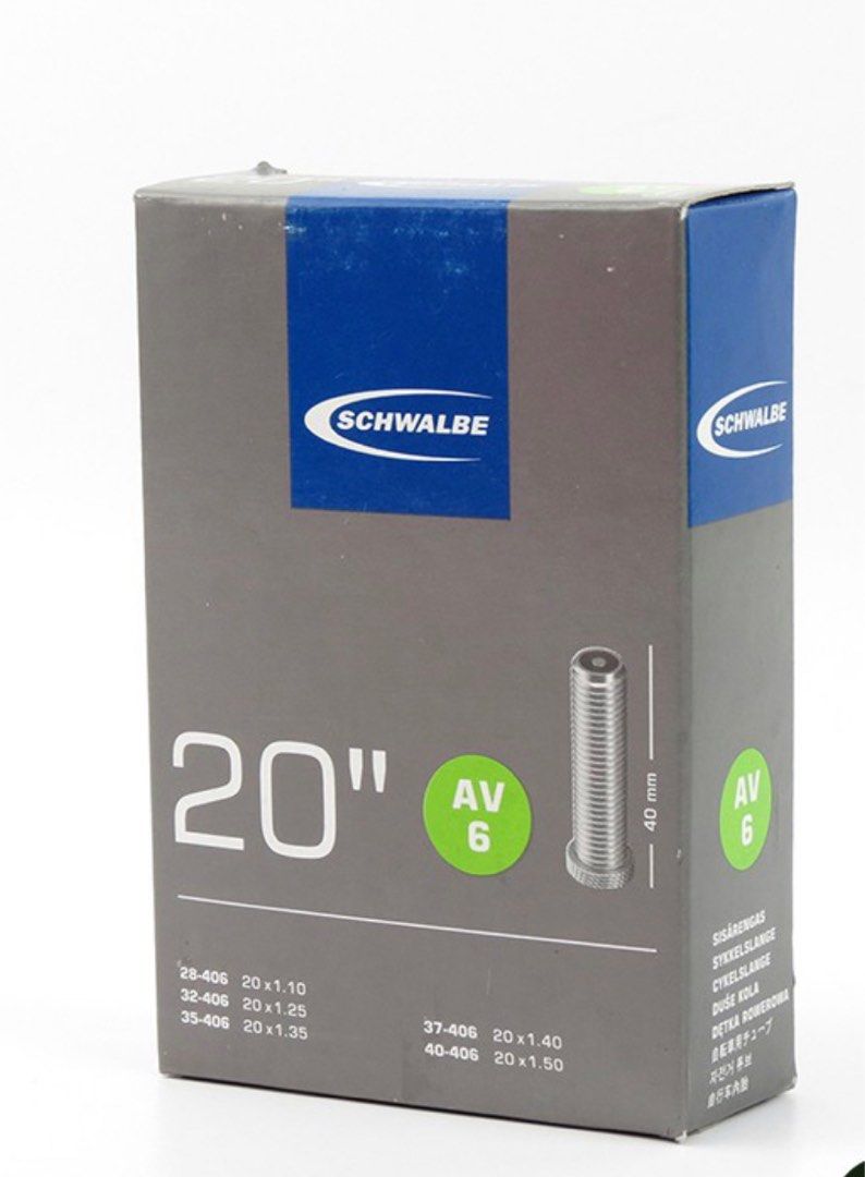 Schwalbe Inner Tubes 20" 20inch AV6 (Schrader - 40mm Valves), Sports Equipment, Bicycles & Parts ...
