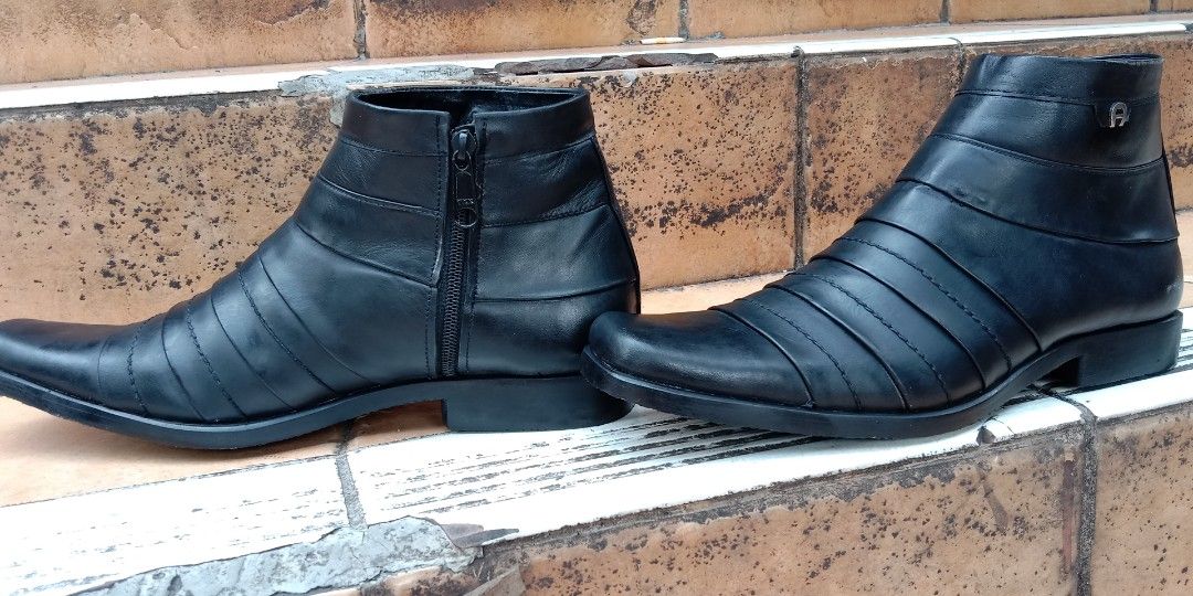 Sepatu booth Aigner kulit asli 100 % original, Fesyen Pria, Sepatu ...