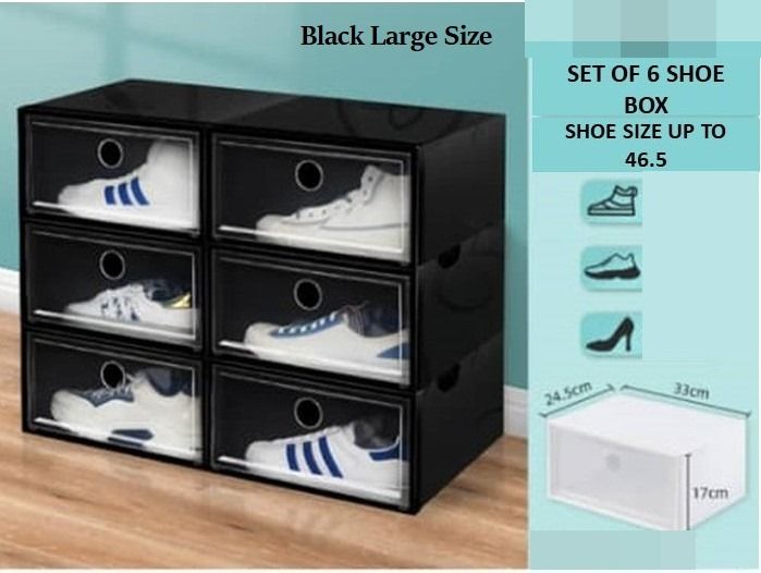 SET OF 6 BOXES Large Stackable Shoes Box Rack / Shoe Storage Cabinet ...