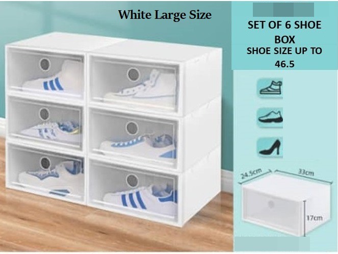 SET OF 6 BOXES Large Stackable Shoes Box Rack / Shoe Storage Cabinet ...