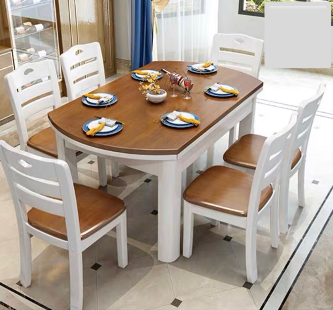 Solid wood dining table and chair combination telescopic folding modern ...