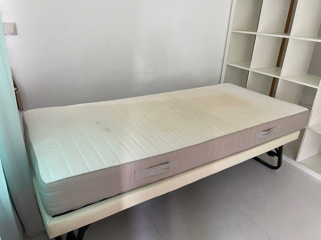 Steel Single bed leg foldable with wheel, Furniture & Home Living ...