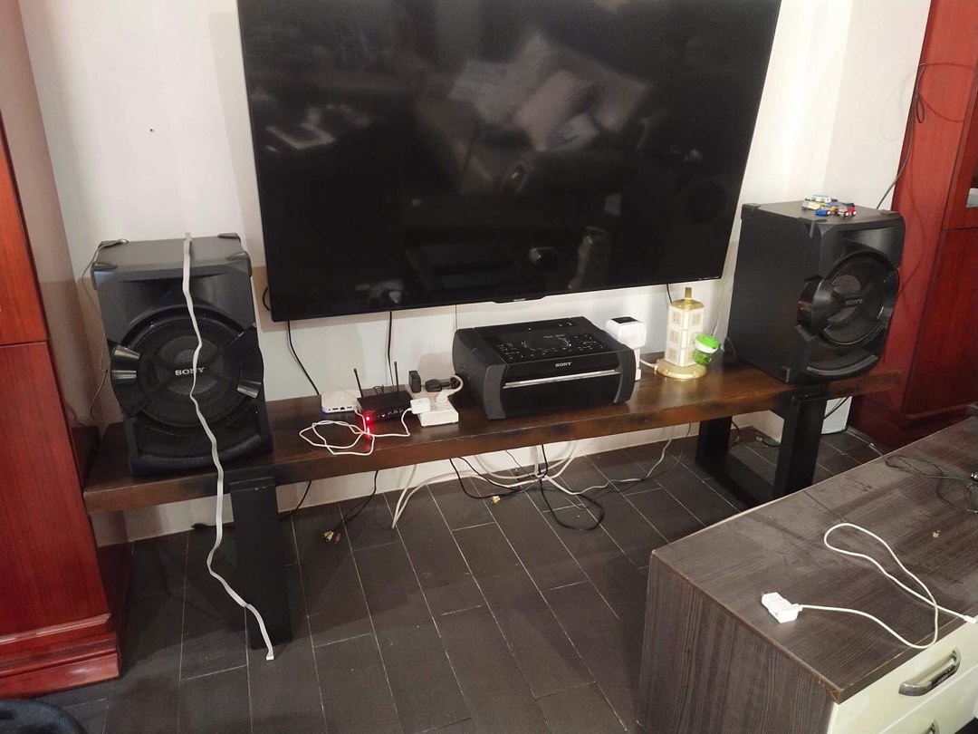 Tv stand 7 ft long with black metal legs, Furniture & Home Living ...