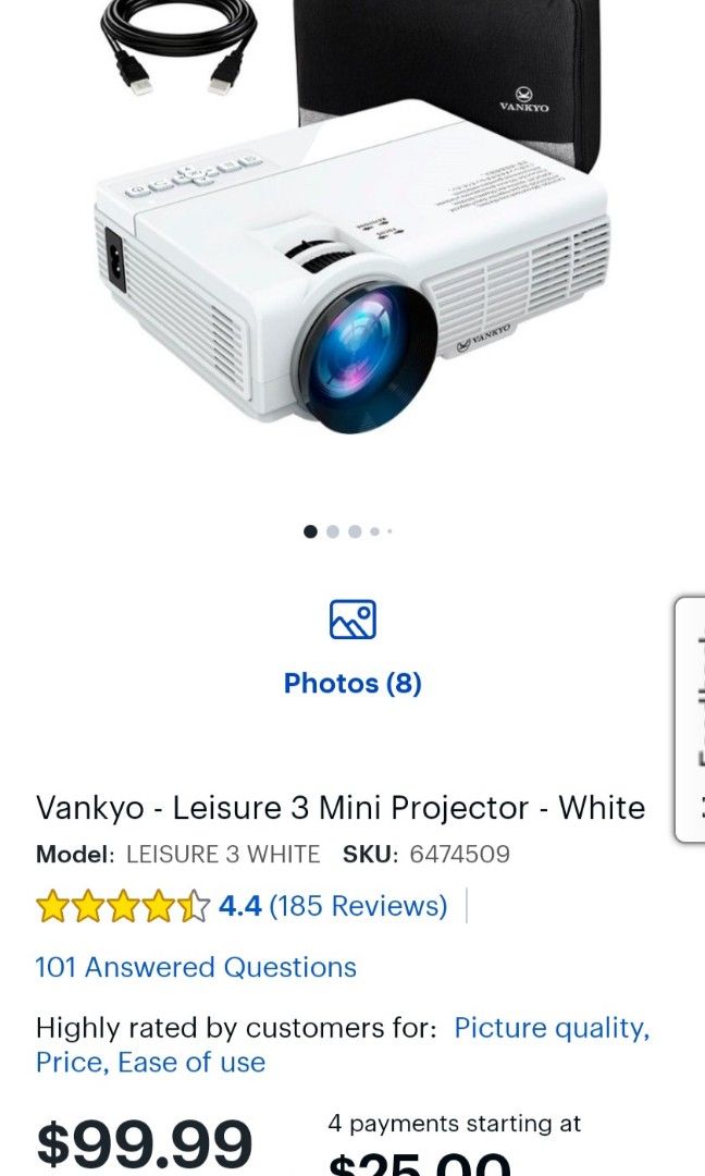 Vankyo - Leisure 3 Mini Projector ,White color, TV & Home Appliances ...