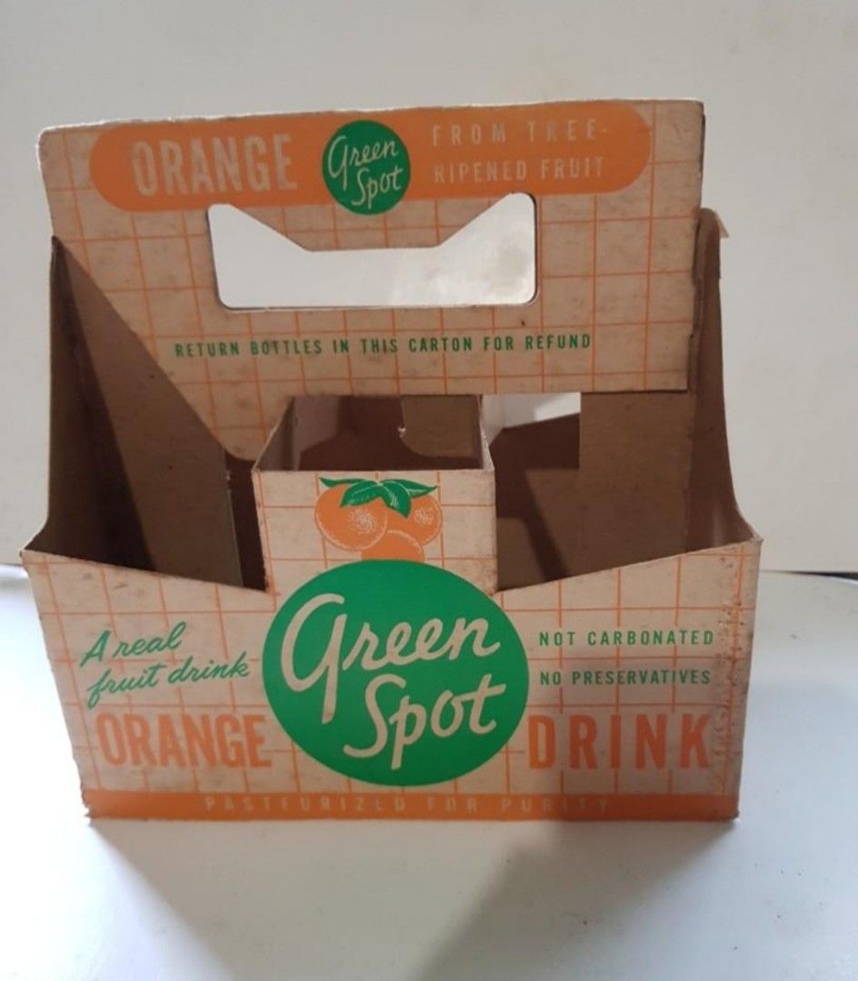 Vintage Green spot orange drink carton box for return bottles, Hobbies ...