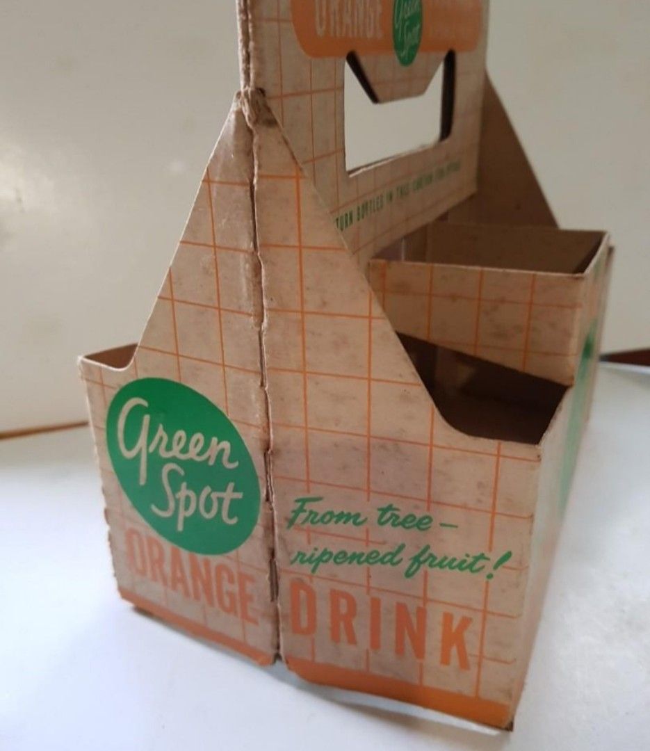 Vintage Green spot orange drink carton box for return bottles, Hobbies ...