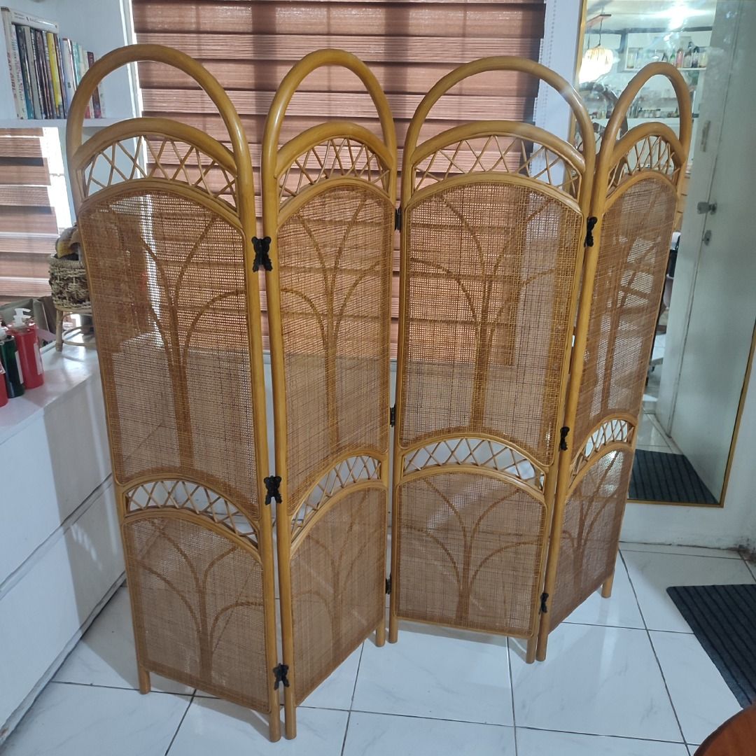 4 Panel Rattan Divider/Partition, Furniture & Home Living, Furniture ...