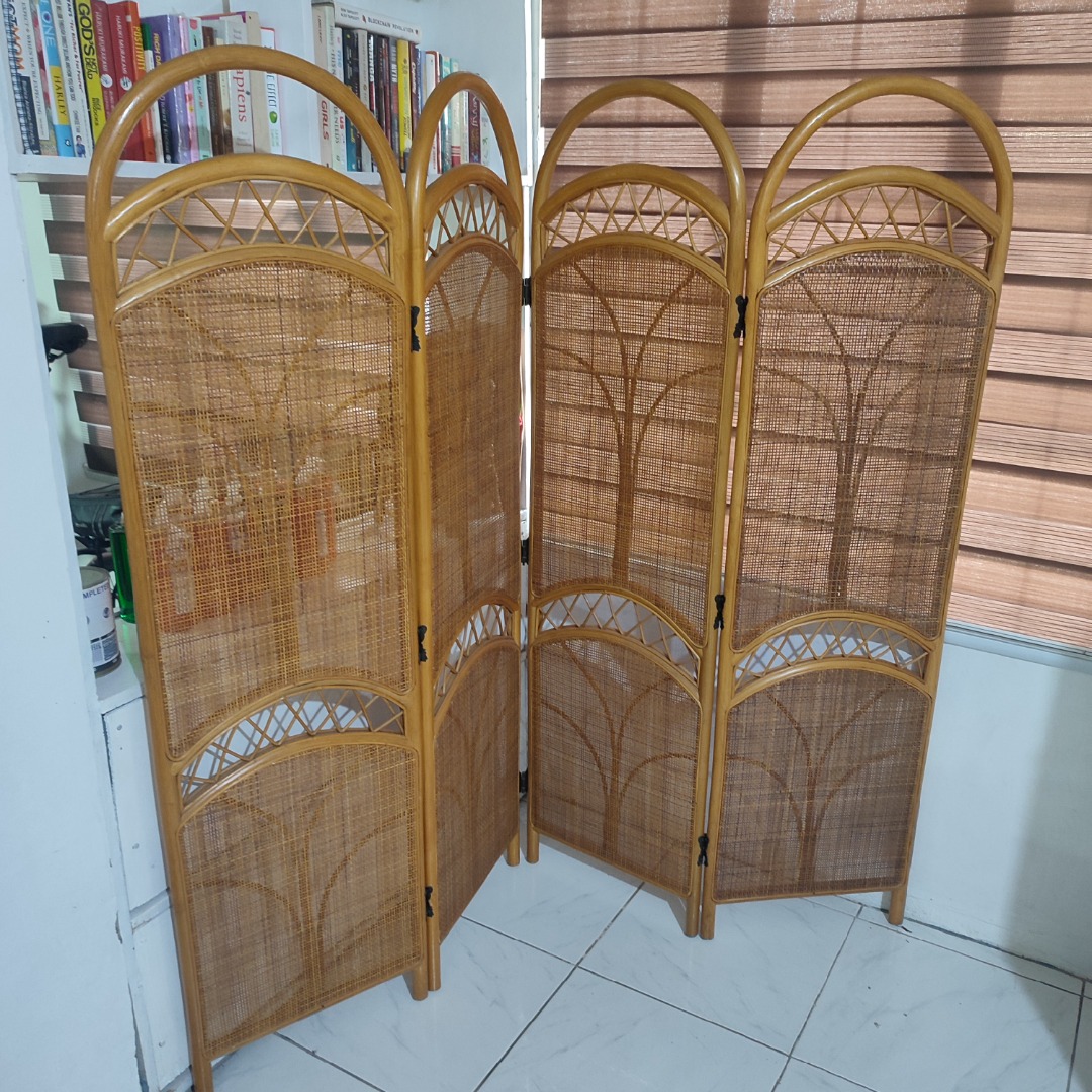 4 Panel Rattan Divider/Partition, Furniture & Home Living, Furniture ...
