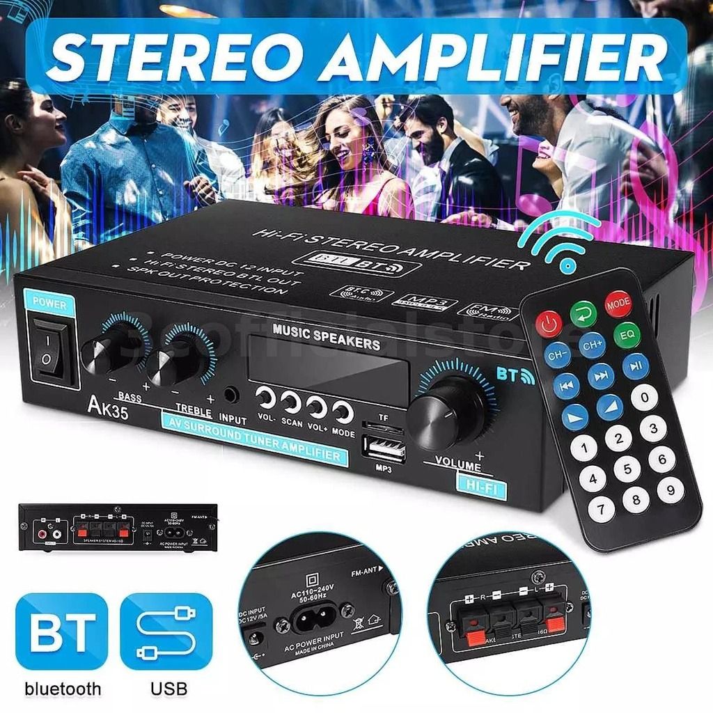 800W Stereo Remote Control Surround Sound Digital Amplifier Dual ...