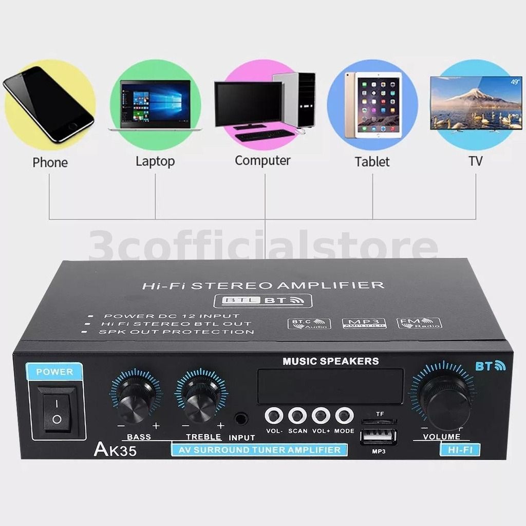 800W Stereo Remote Control Surround Sound Digital Amplifier Dual ...