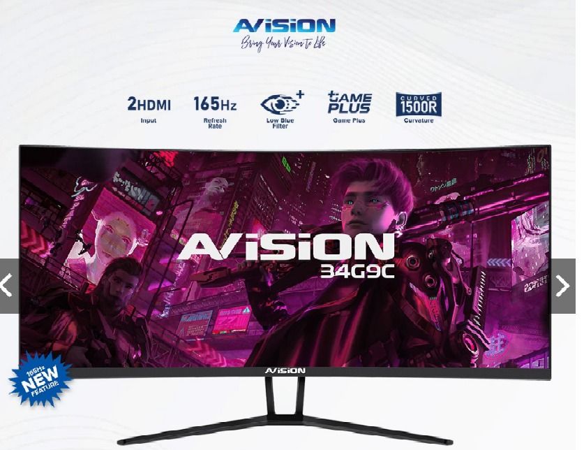 Avision 34inch 165Hz 3440x1440 21:9 (MPRT 1ms) Ultra Wide Curved 1500R ...
