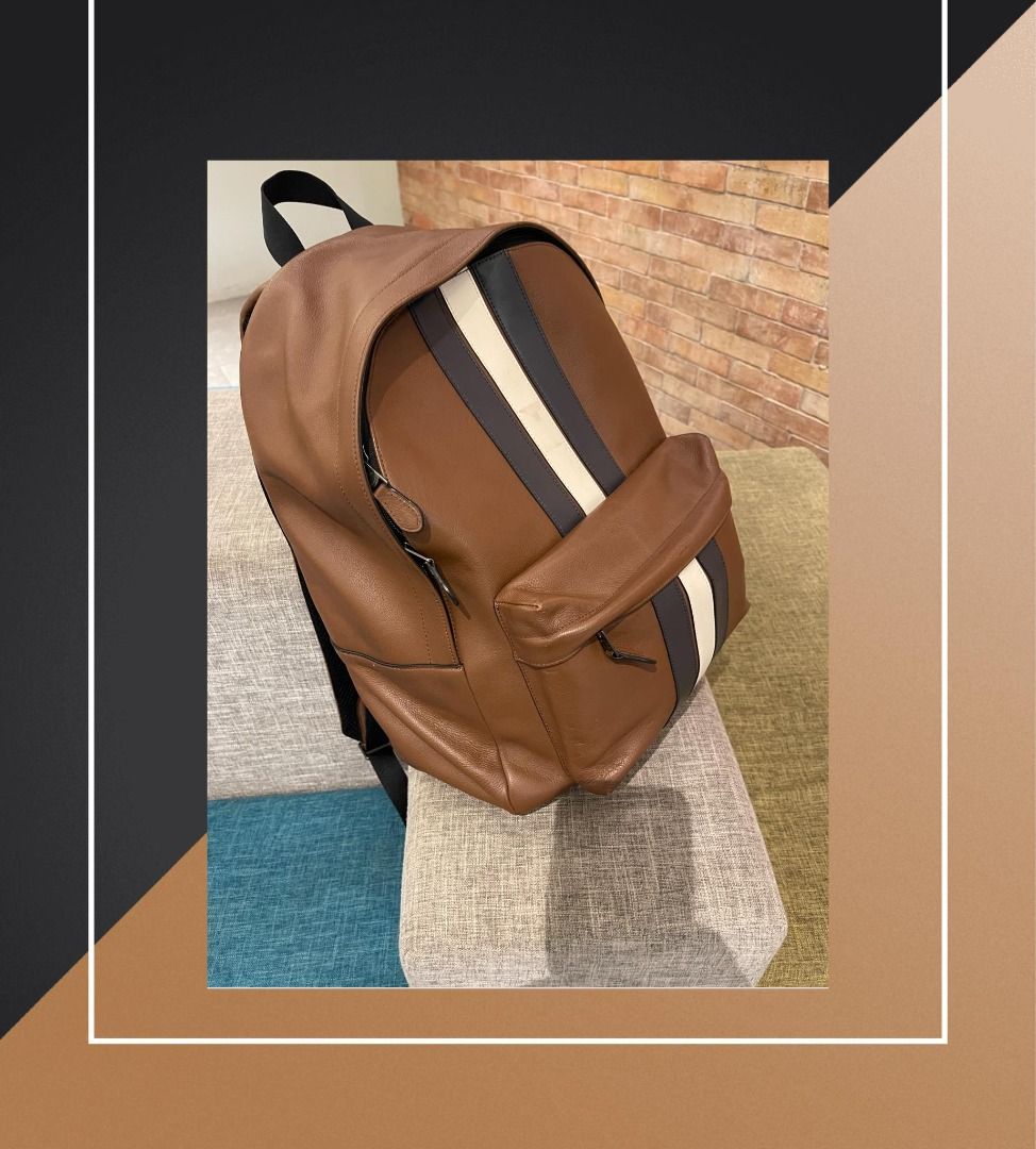 Coach Charlie Leather Backpack with Varsity Stripes, Men's Fashion ...