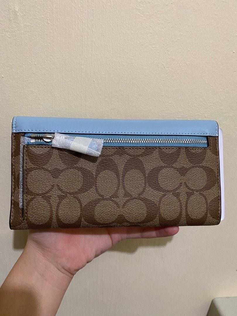 Coach Slim Trifold Wallet in Signature Canvas - Powder blue, Luxury ...