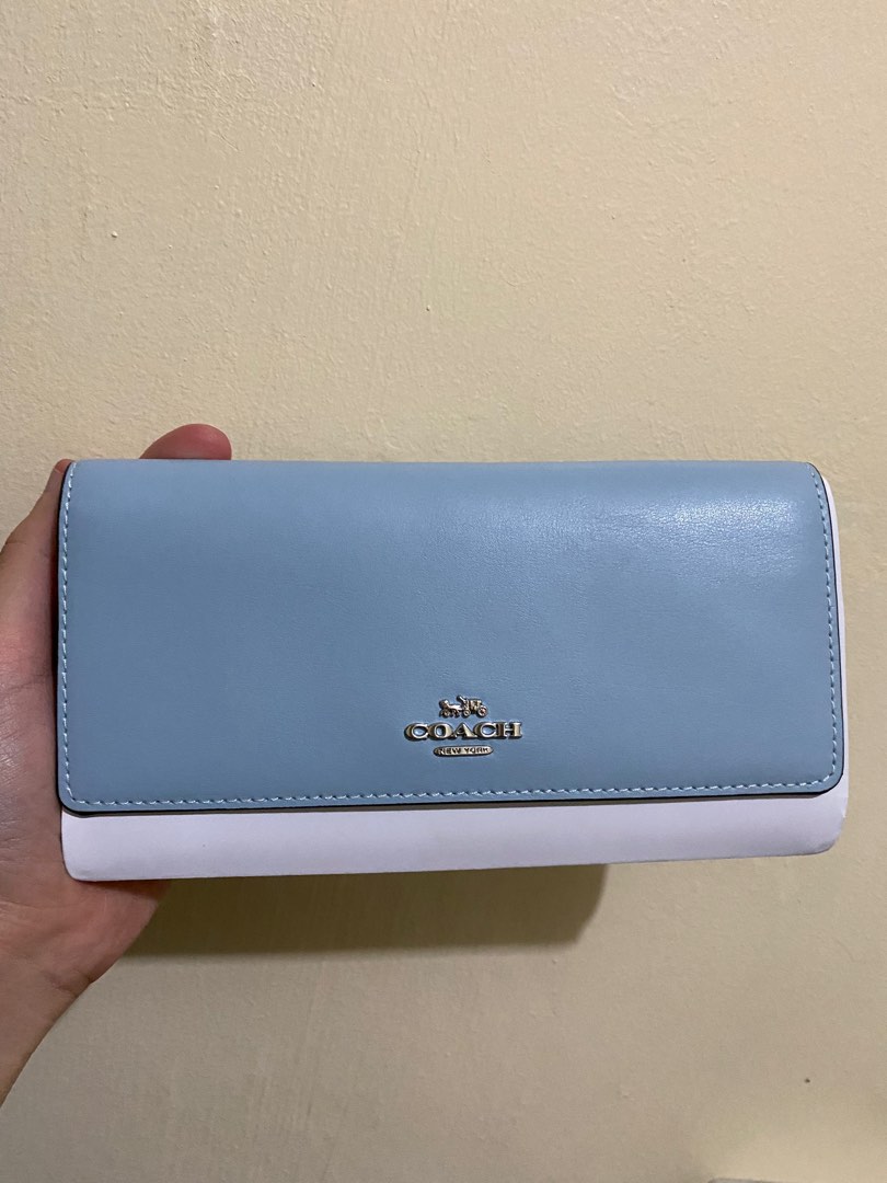 Coach Slim Trifold Wallet in Signature Canvas - Powder blue, Luxury ...