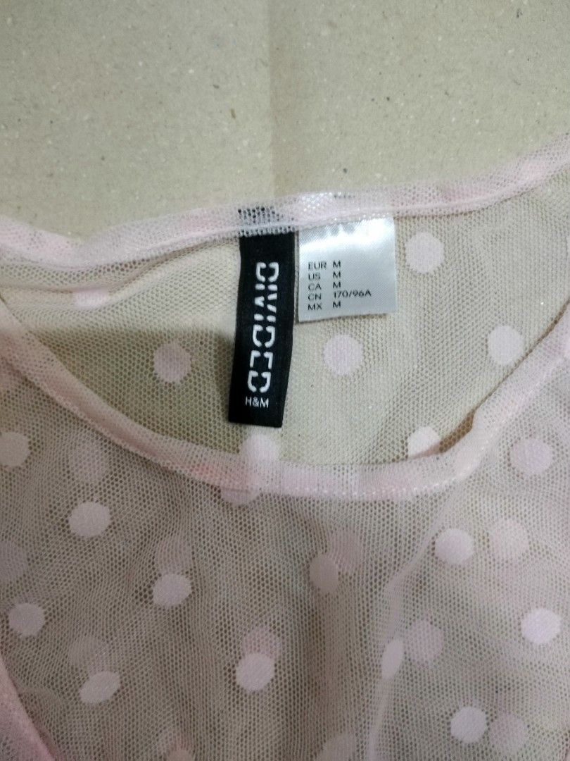 Divided long sleeve see through polka dots light pink y2k, Women's ...