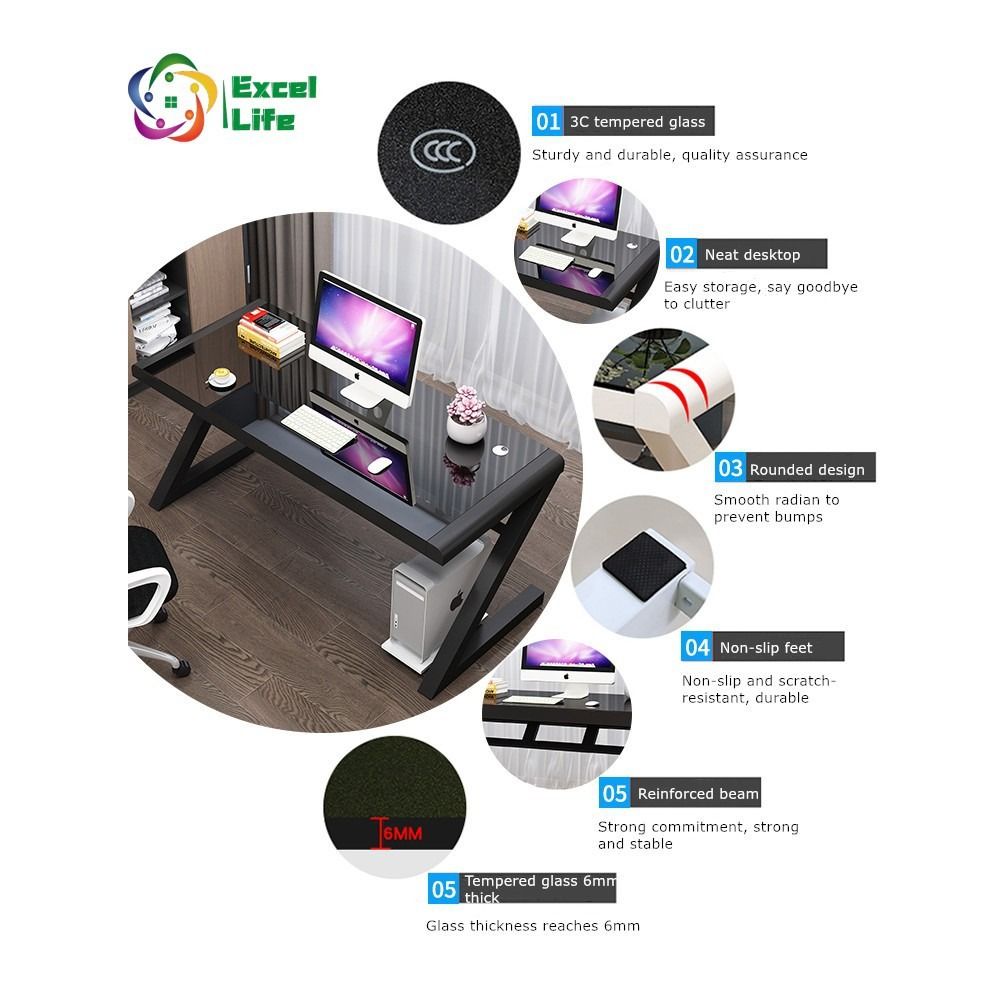 Excel Life Modern Tempered Glass Computer Table, Furniture & Home Living, Furniture, Tables ...