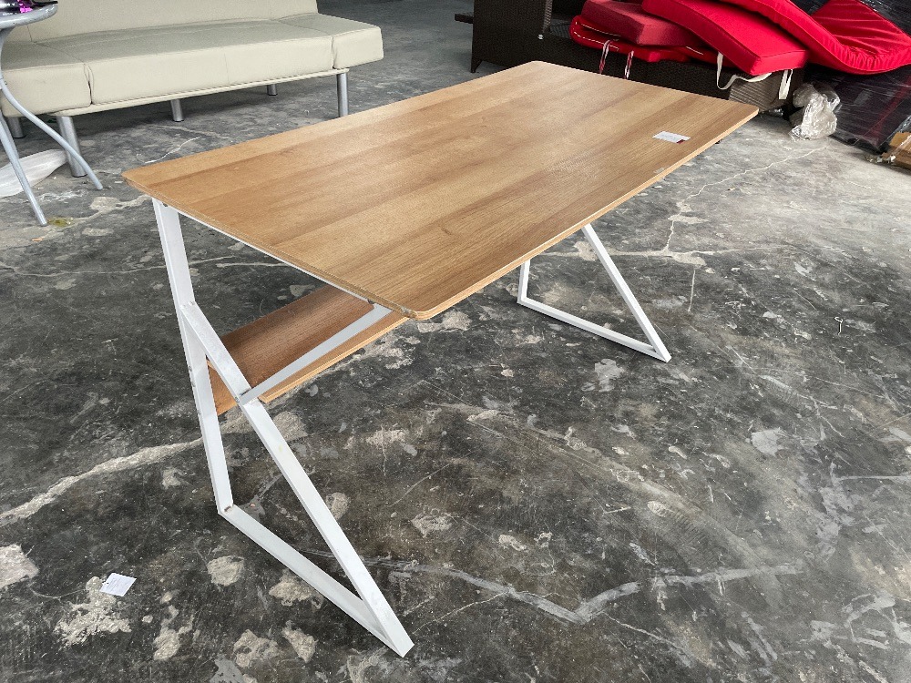 (F20041438) Light Brown Wooden Computer Table With Metal Legs / Meja ...