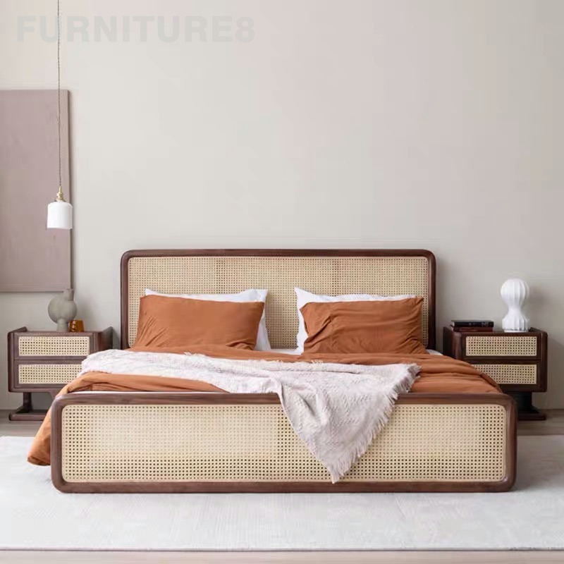 F8-0492 Solid Wood Mesh Double Bed Frame, Furniture & Home Living ...