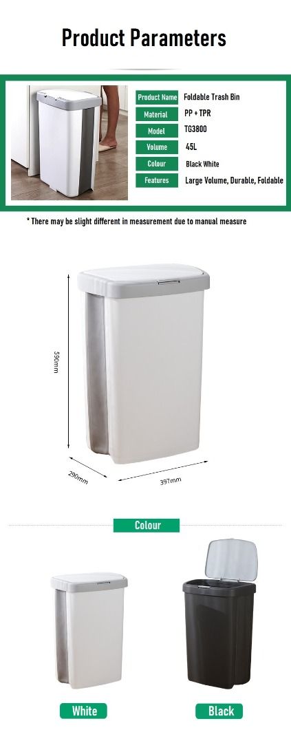 Feidash 45L Large Foldable Trash Bin Dustbin Kitchen Bin Camping BBQ ...