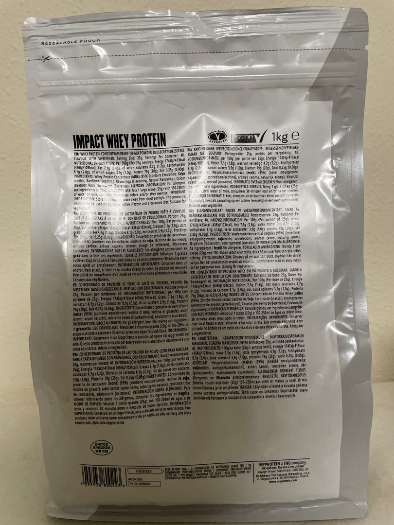 1kg Impact whey protein (Blueberry cheesecake), Health & Nutrition ...