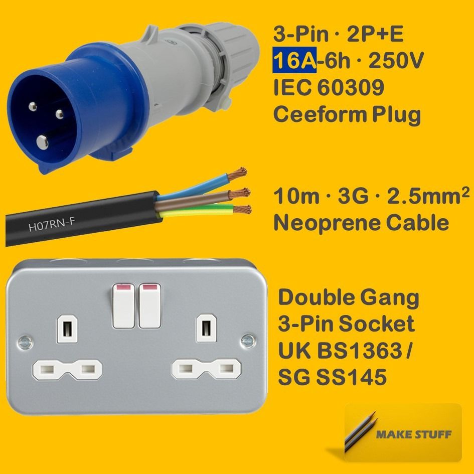 Industrial CEE/Ceeform Plug to SG/UK Domestic 3-Pin Socket Power ...