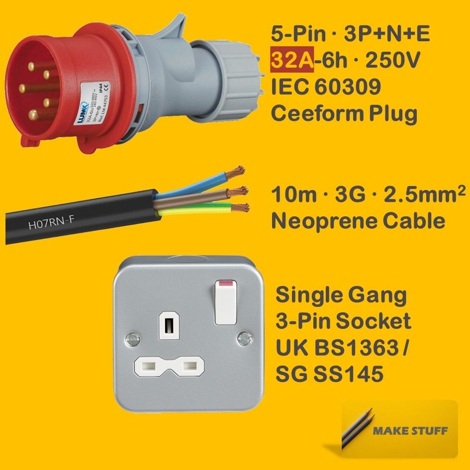 Industrial CEE/Ceeform Plug to SG/UK Domestic 3-Pin Socket Power ...