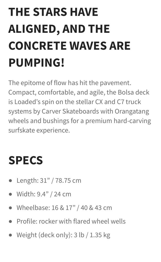 Loaded Carver Bolsa CX Surfskate, Sports Equipment, Sports & Games ...