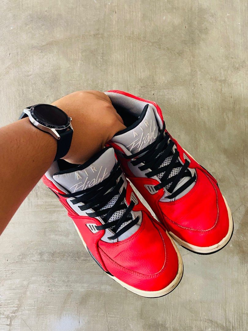 Nike Air Flight 89 Red Cement UPC Tembus, Fesyen Pria, Sepatu ...