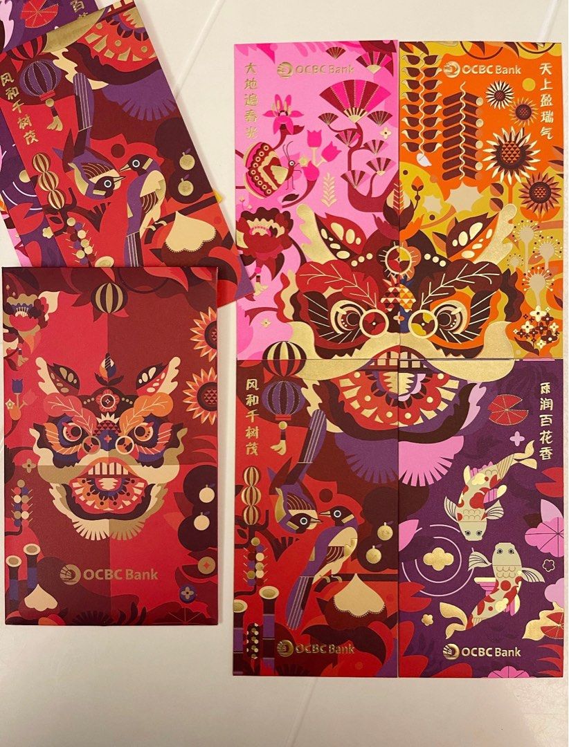 OCBC Angpow Packet 2022 / Red Packet/ 8 pcs + Cover, Hobbies & Toys ...