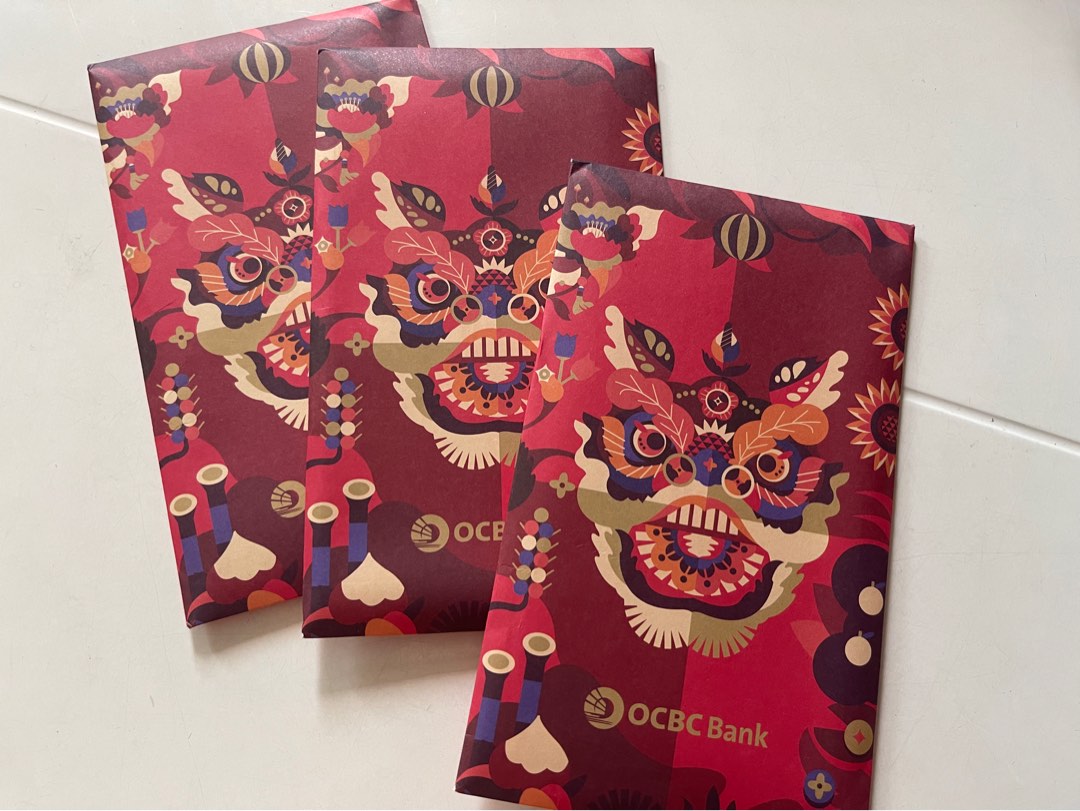OCBC Angpow Packet 2022 / Red Packet/ 8 pcs + Cover, Hobbies & Toys ...