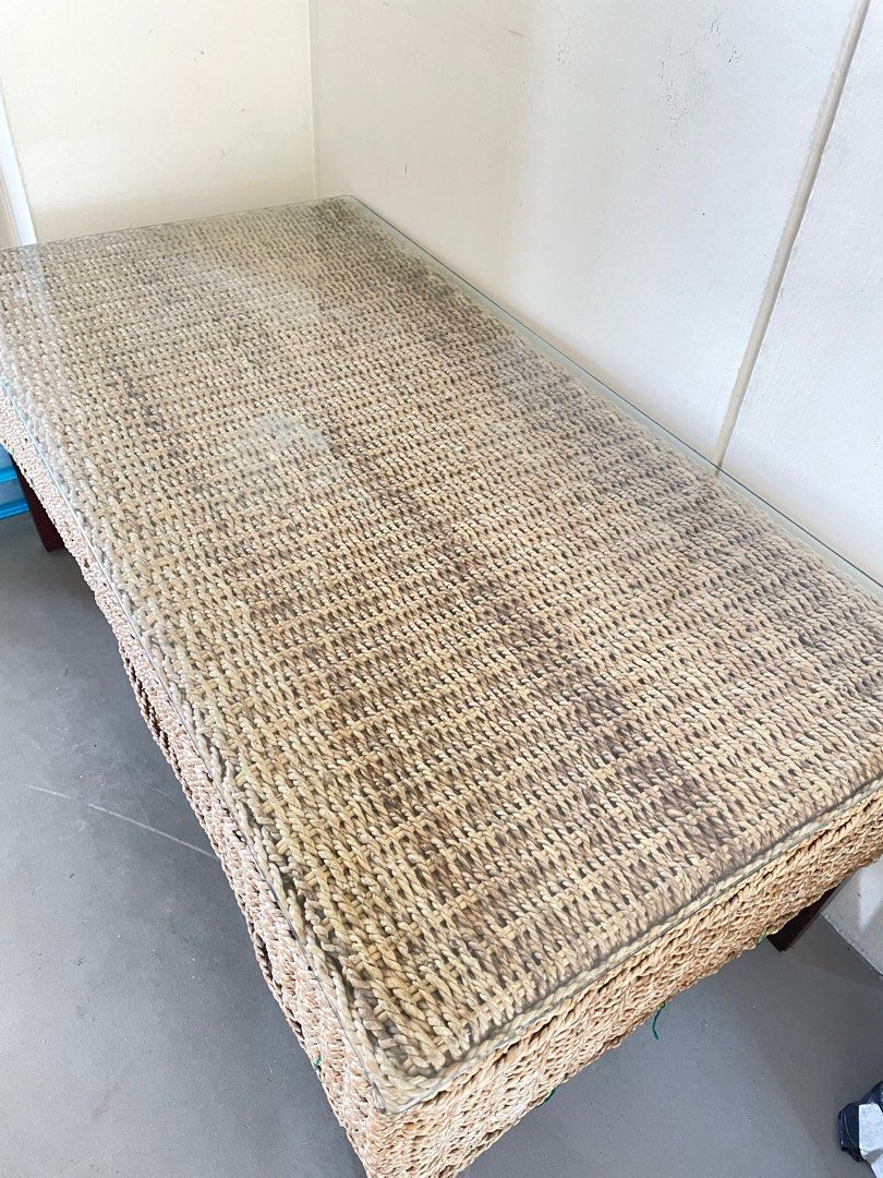 Rattan look alike table, used. 113cmX58.5cm, 48.5 height, Furniture ...