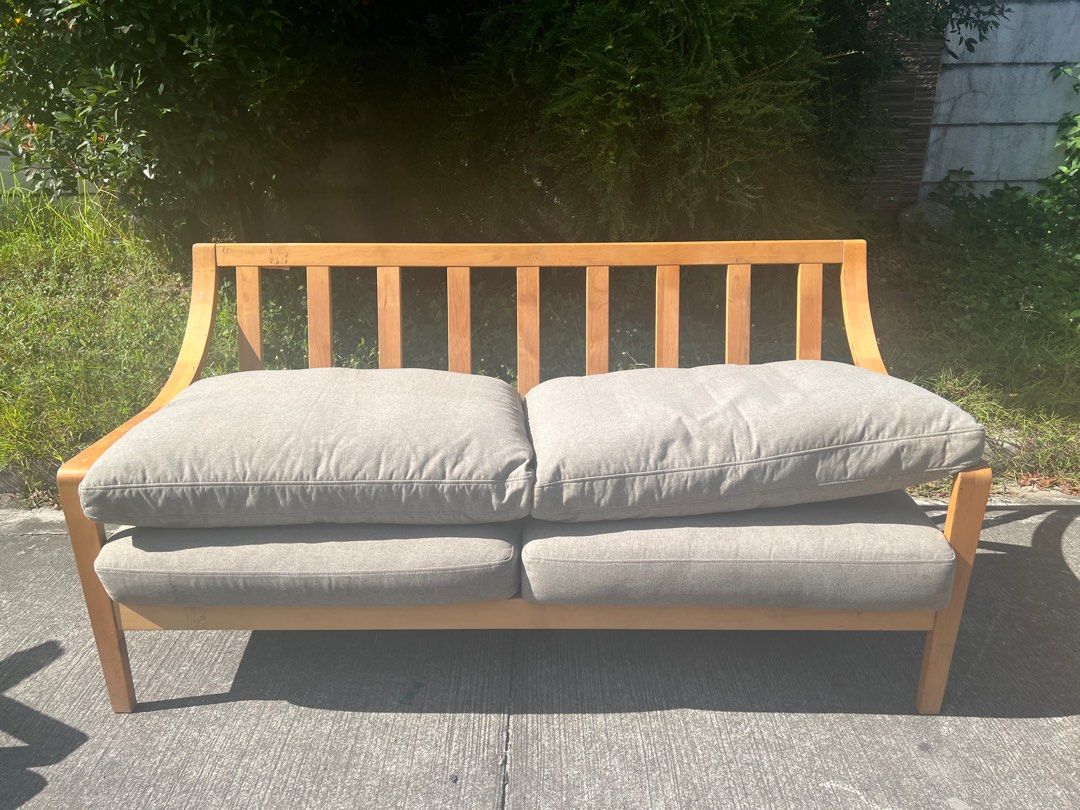 Scandenavian style 3 seater sofa and IKEA racking chairs with ottoman ...