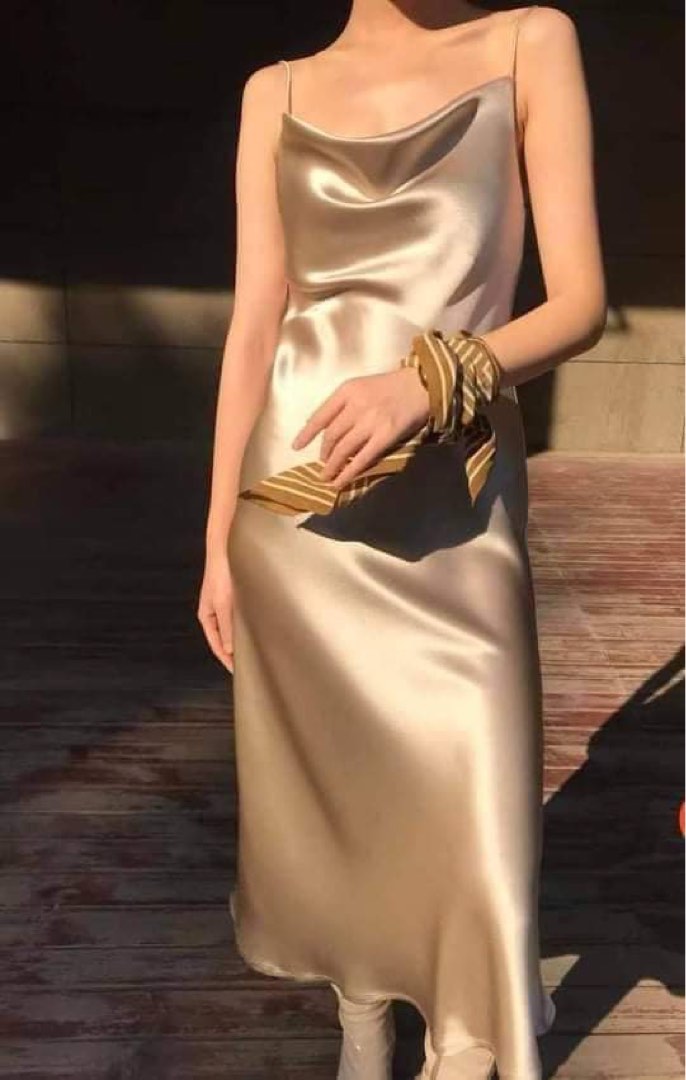 Silk-satin dress, Women's Fashion, Dresses & Sets, Evening dresses & gowns on Carousell