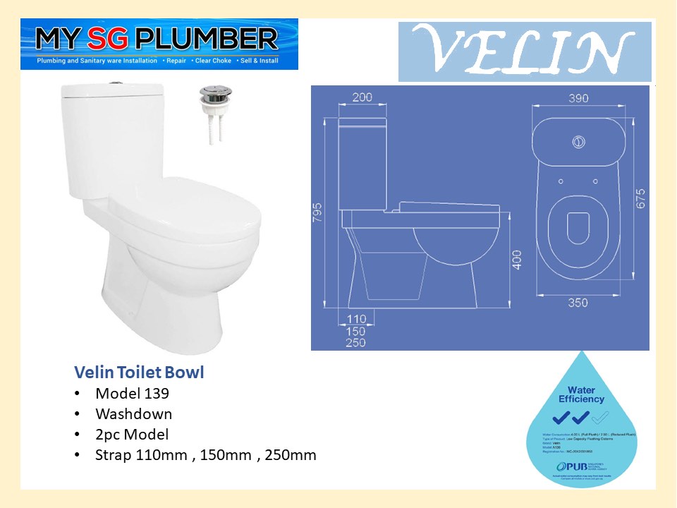 VELIN 139 WASHDOWN TOILET BOWL (2PC DESIGN), Furniture & Home Living ...