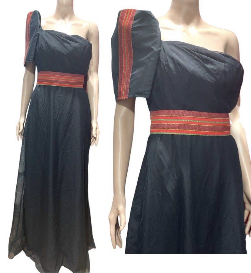 Venus cut / one-sleeve black filipiniana with ethnic prints, Women's ...