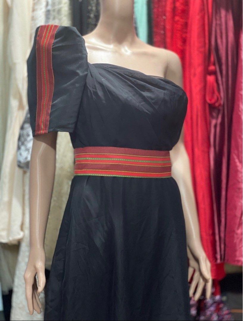 Venus cut / one-sleeve black filipiniana with ethnic prints, Women's ...