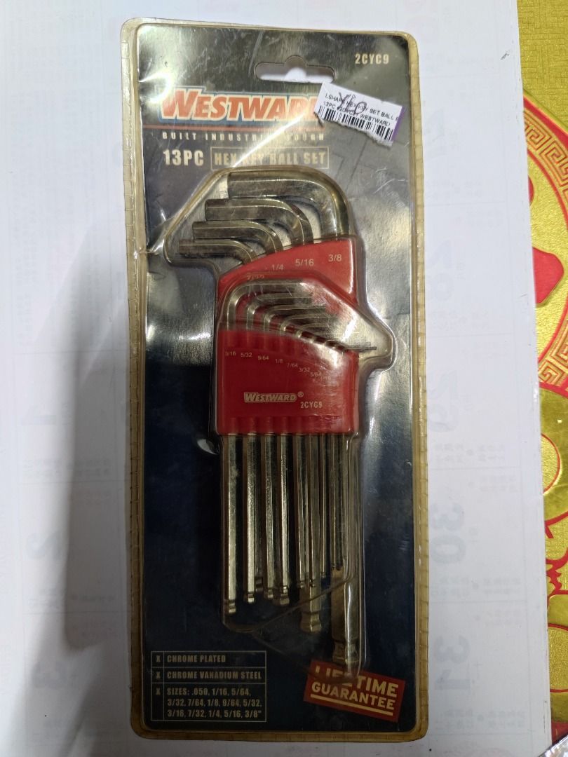 WESTWARD Ball End Hex Key Set, Chrome, Number of Pieces 13, Commercial ...