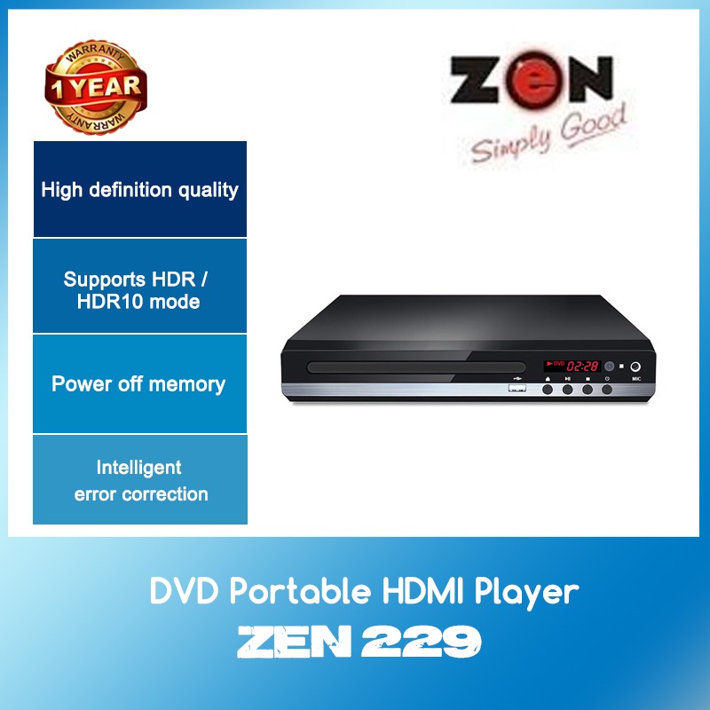 ZEN229 DVD Portable HDMI EVD Supports VCD CD Player U Disk Playback WITH 1 YEAR WARRANTY, TV ...