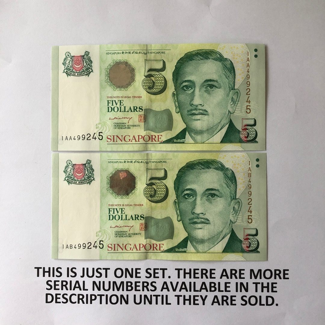 2 Same Serial Number $5 Portrait with "1AA", Hobbies & Toys ...