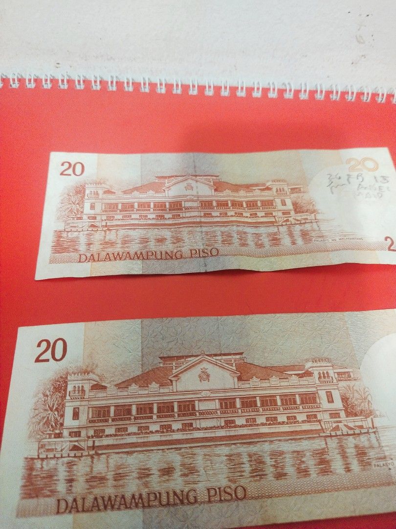 2 vintage 20-Peso bills/with BLUE serial numbers/yrs 2000 & 2001 ...