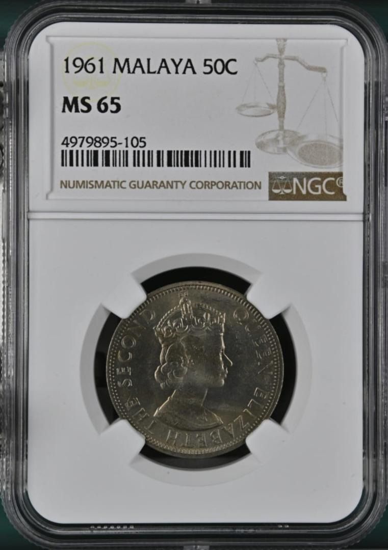 58. NGC Malaya Queen Elizabeth QEII 1961 50C MS65, Hobbies & Toys, Memorabilia & Collectibles ...