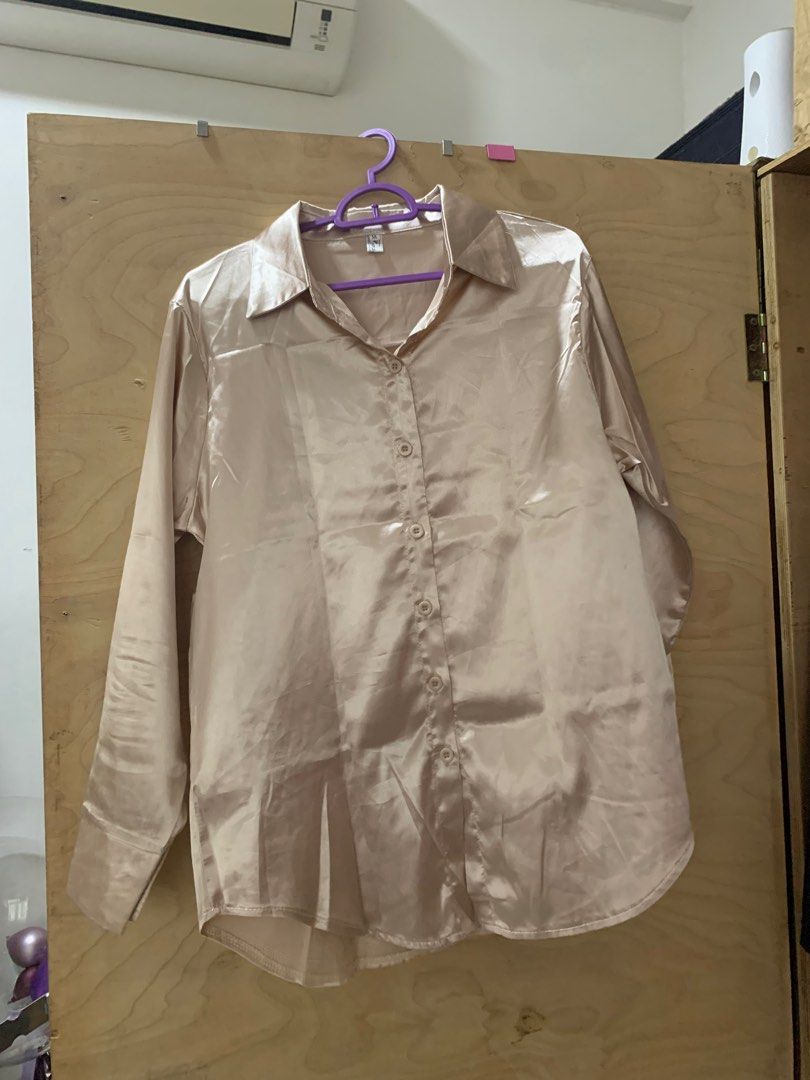 Baige Satin Top, Women's Fashion, Tops, Blouses on Carousell