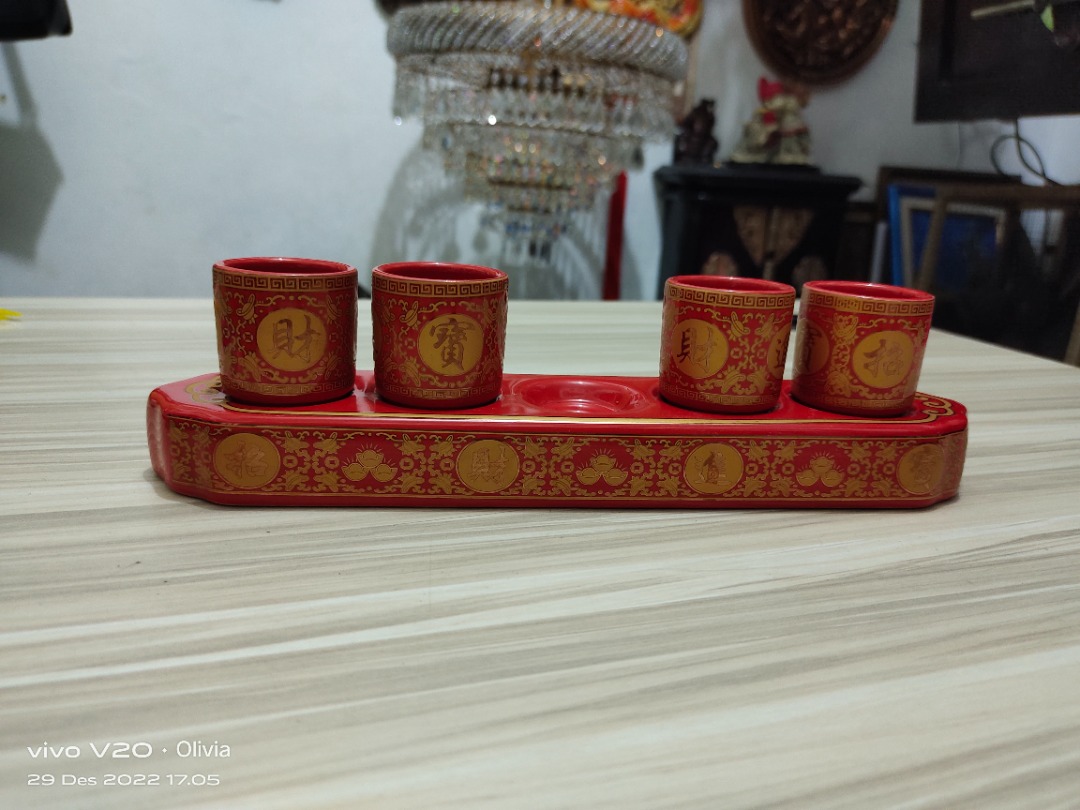Cawan Altar Merah Cap Keramik Kuno Jadul Antik, Antik, Pajangan di ...
