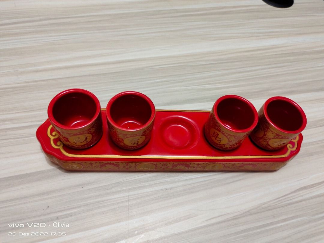 Cawan Altar Merah Cap Keramik Kuno Jadul Antik, Antik, Pajangan di ...