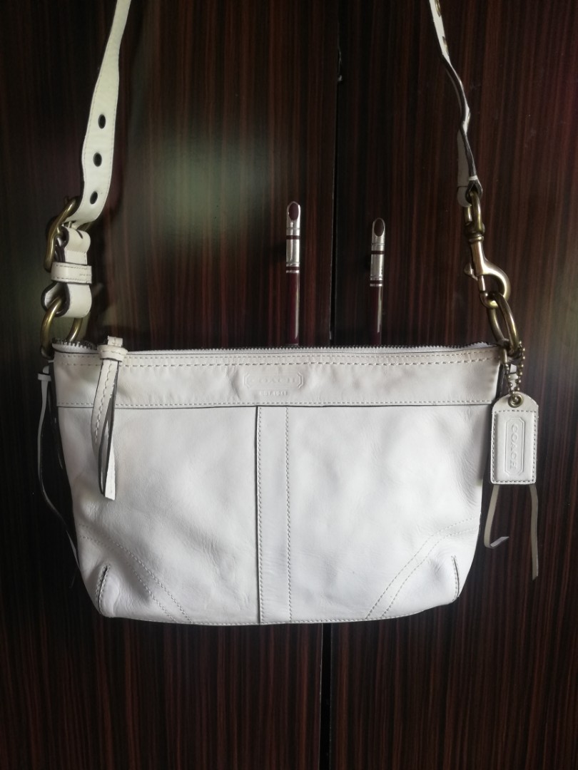 Coach white leather bag, Luxury, Bags & Wallets on Carousell