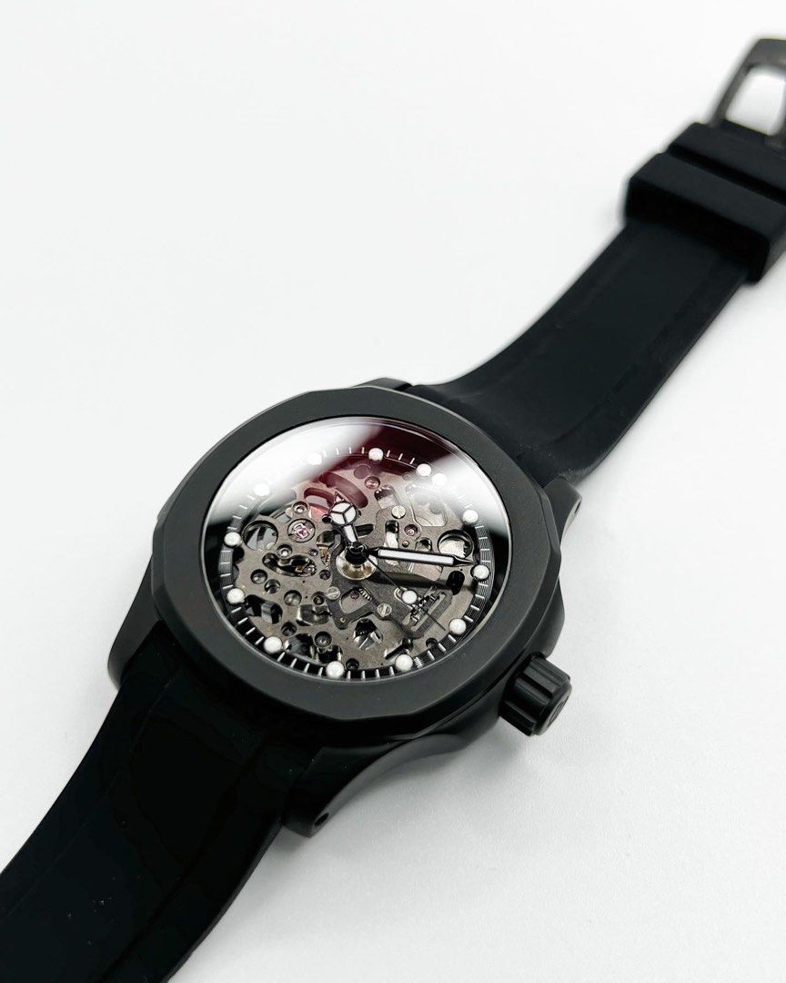 Custom Seiko Mod Matte Black Skeleton Nautilus, Men's Fashion, Watches ...